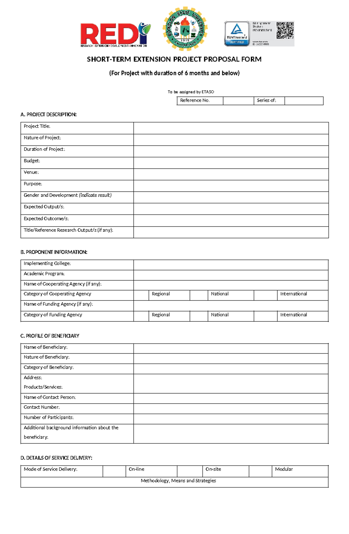 ETA 00 006 Short TERM Project Proposal - SHORT-TERM EXTENSION PROJECT ...
