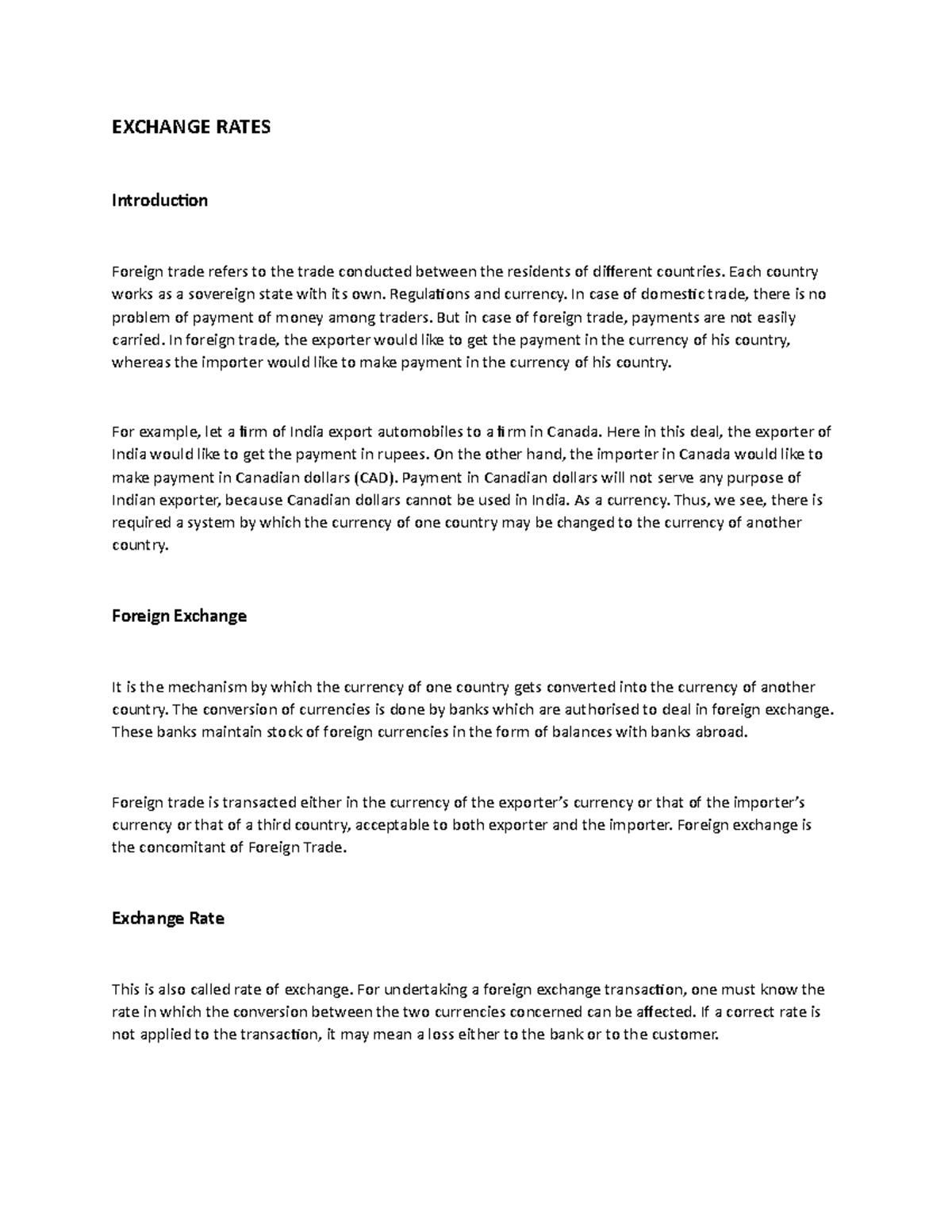 Exchange rates practice set - EXCHANGE RATES Introduction Foreign trade ...