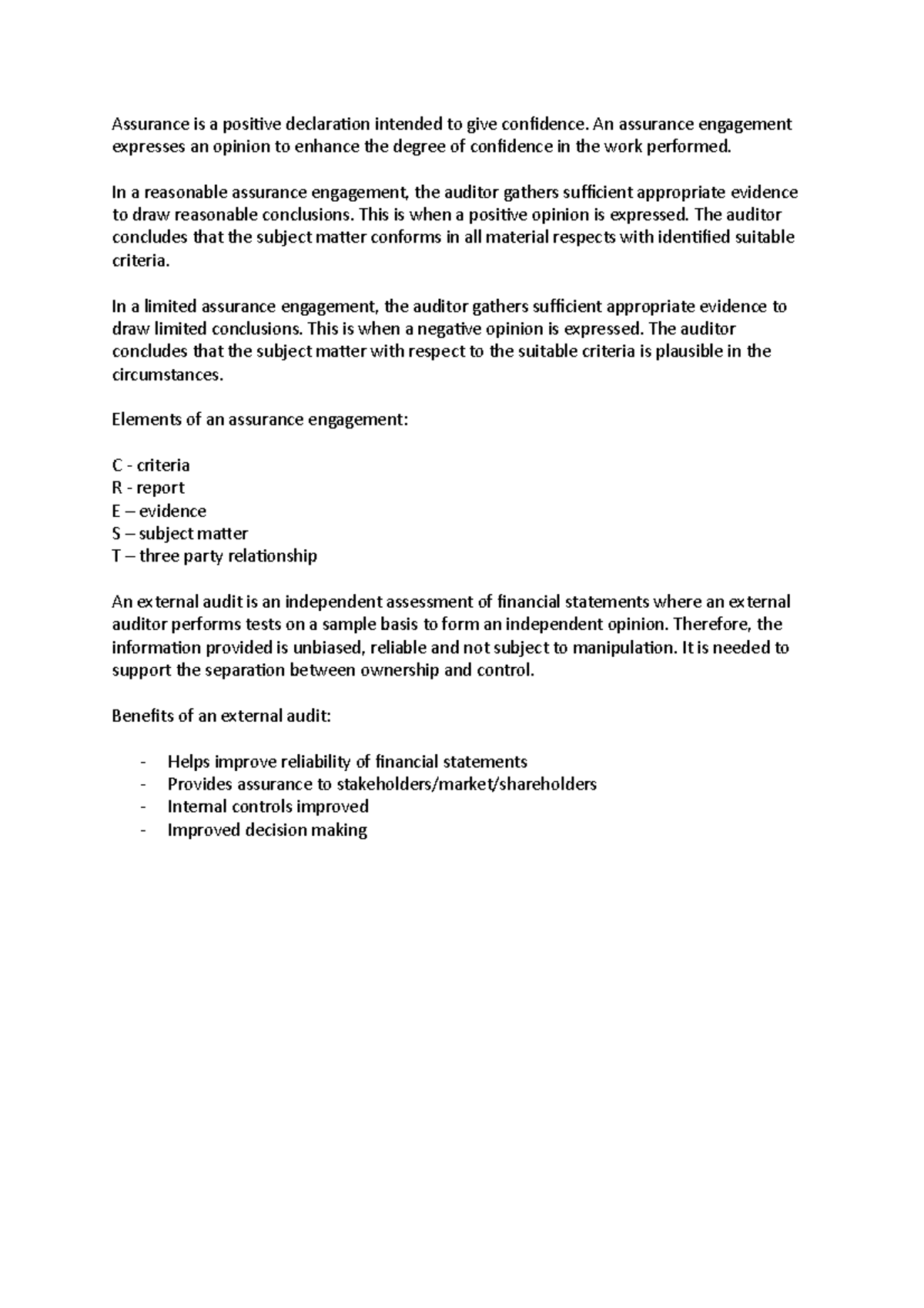 Assurance - note - Assurance is a positive declaration intended to give ...