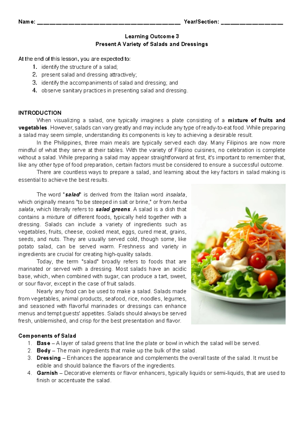 LAS Cookery 9 - Name ...