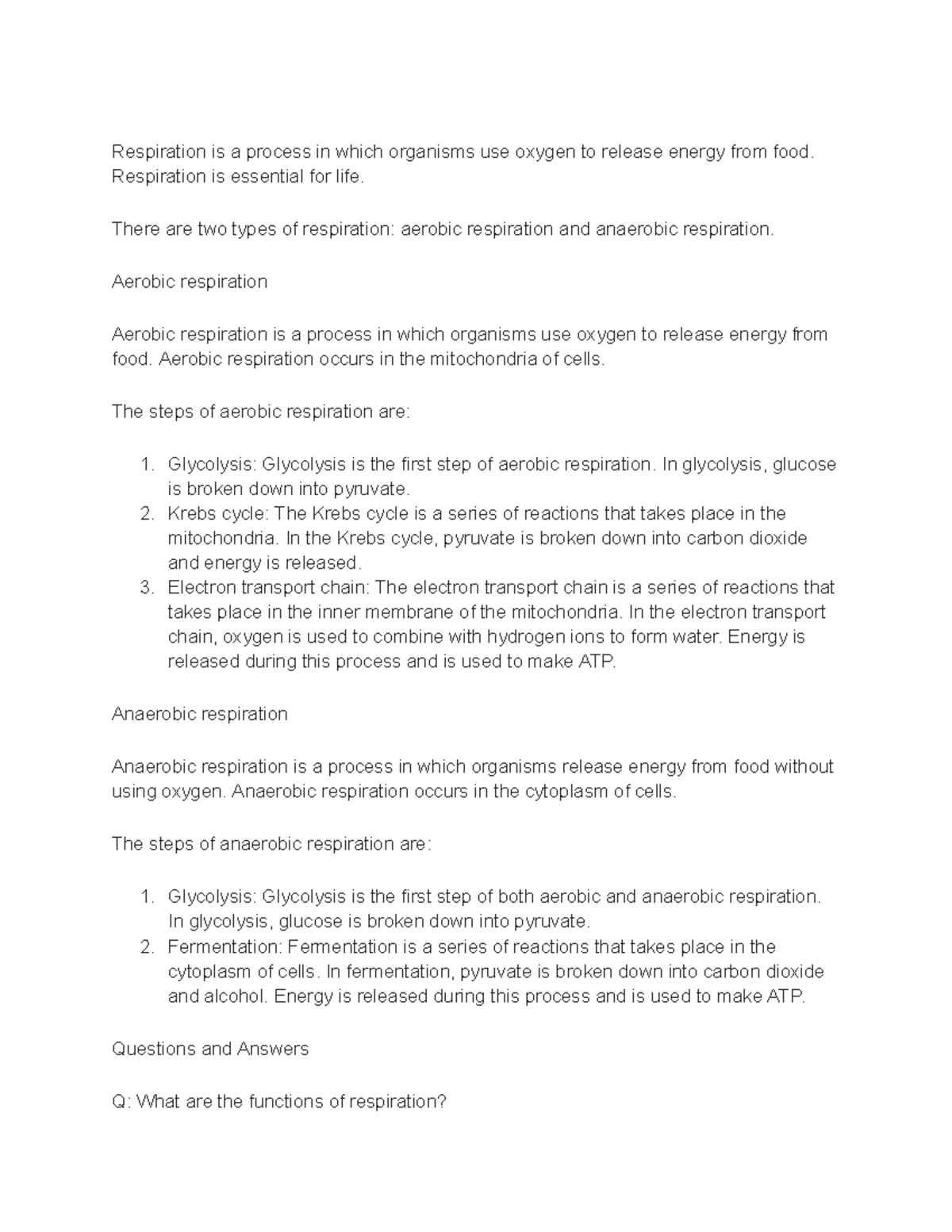 Lecture 45 Respiration - Respiration is a process in which organisms ...