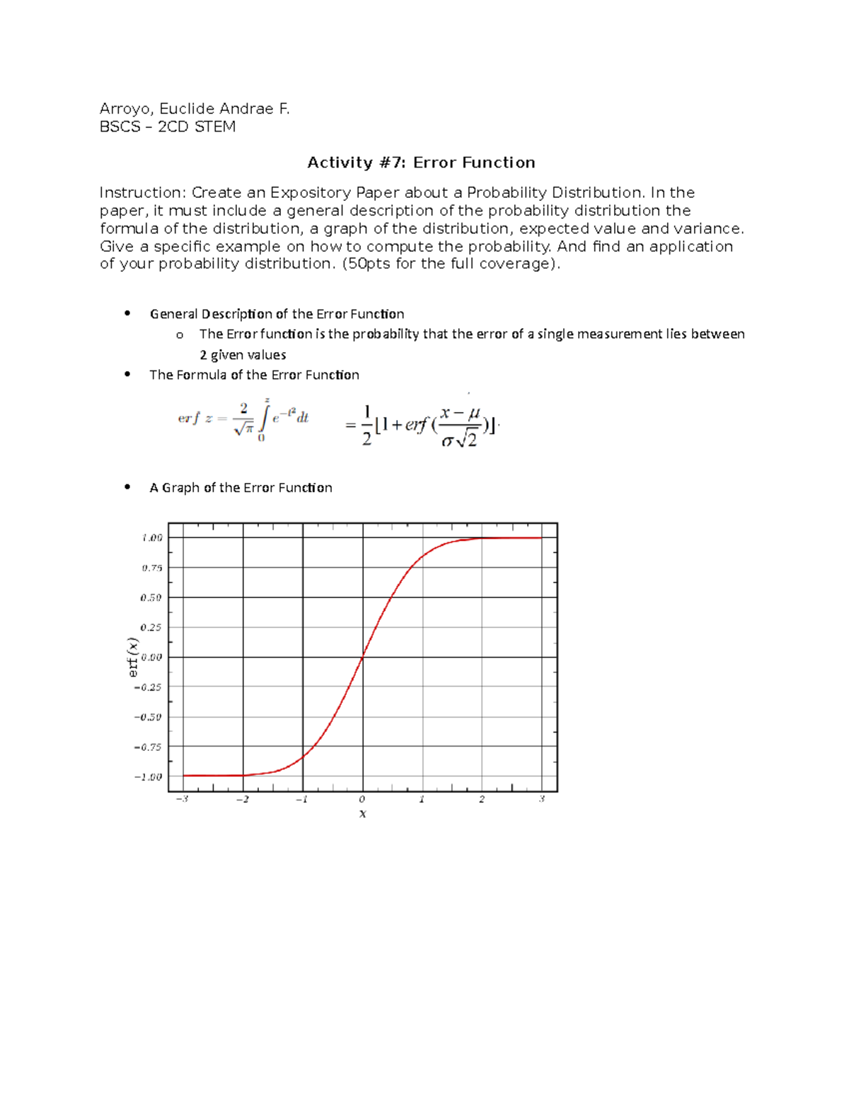 Arroyo Error Function-Distribution - Arroyo, Euclide Andrae F. BSCS ...