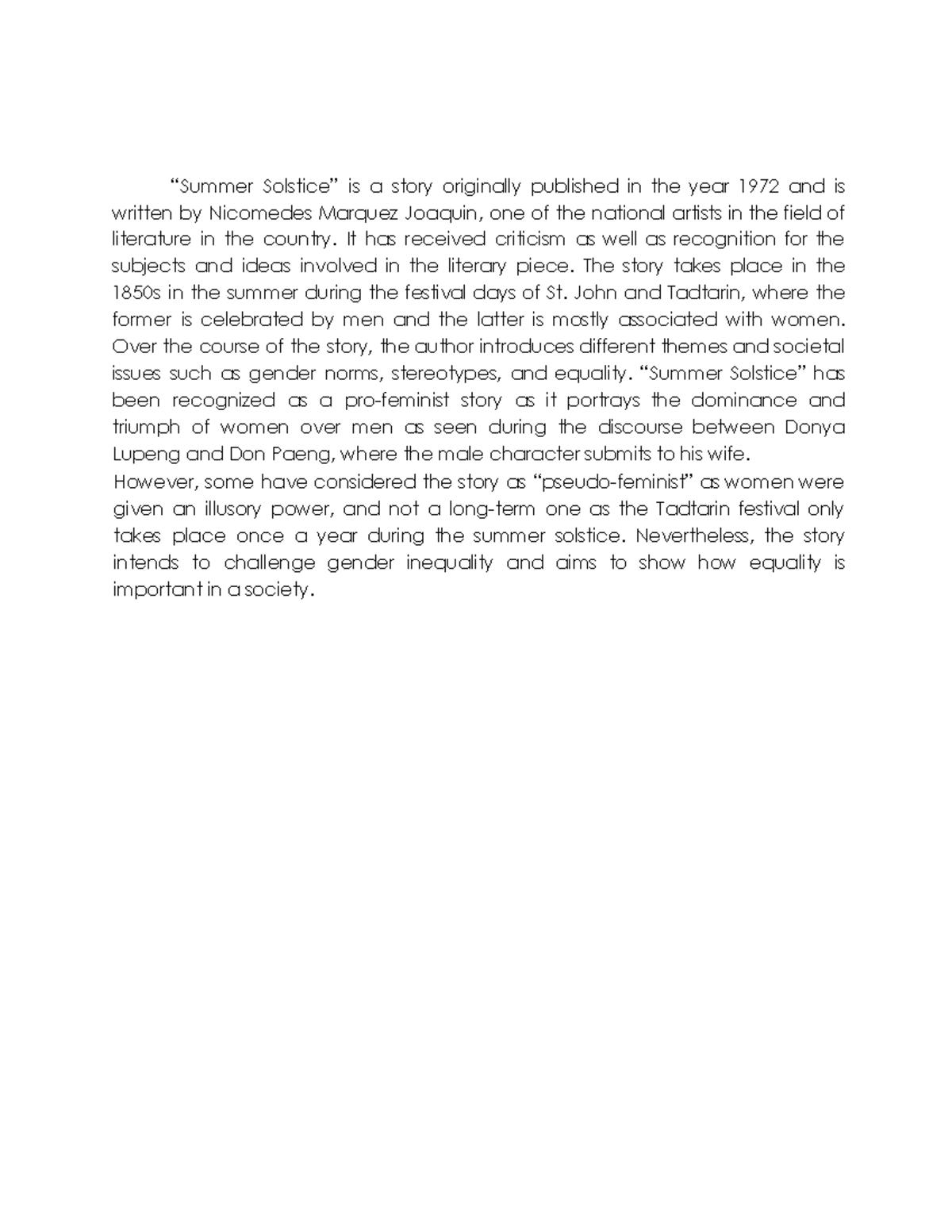 Summer Solstice Generalization - “Summer Solstice” is a story ...