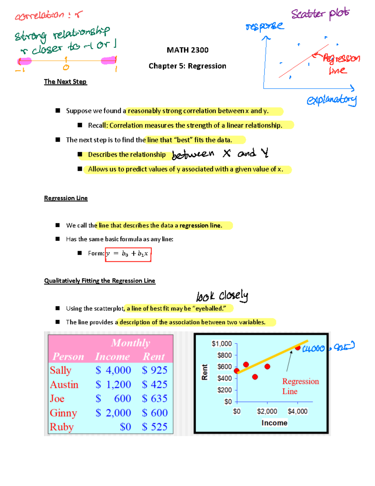 Chapter 5 - lecture notes - MATH 2300 Chapter 5 : Regression The Next ...