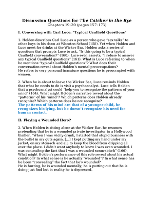 Chapters+25-26+Study+Guide - Discussion Questions for The Catcher in ...