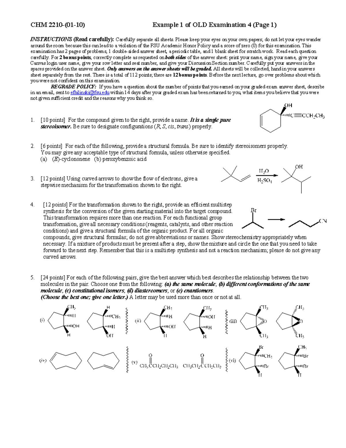 Example 1 OLD Exam4 C2210 problems and answers and periodic table with ...