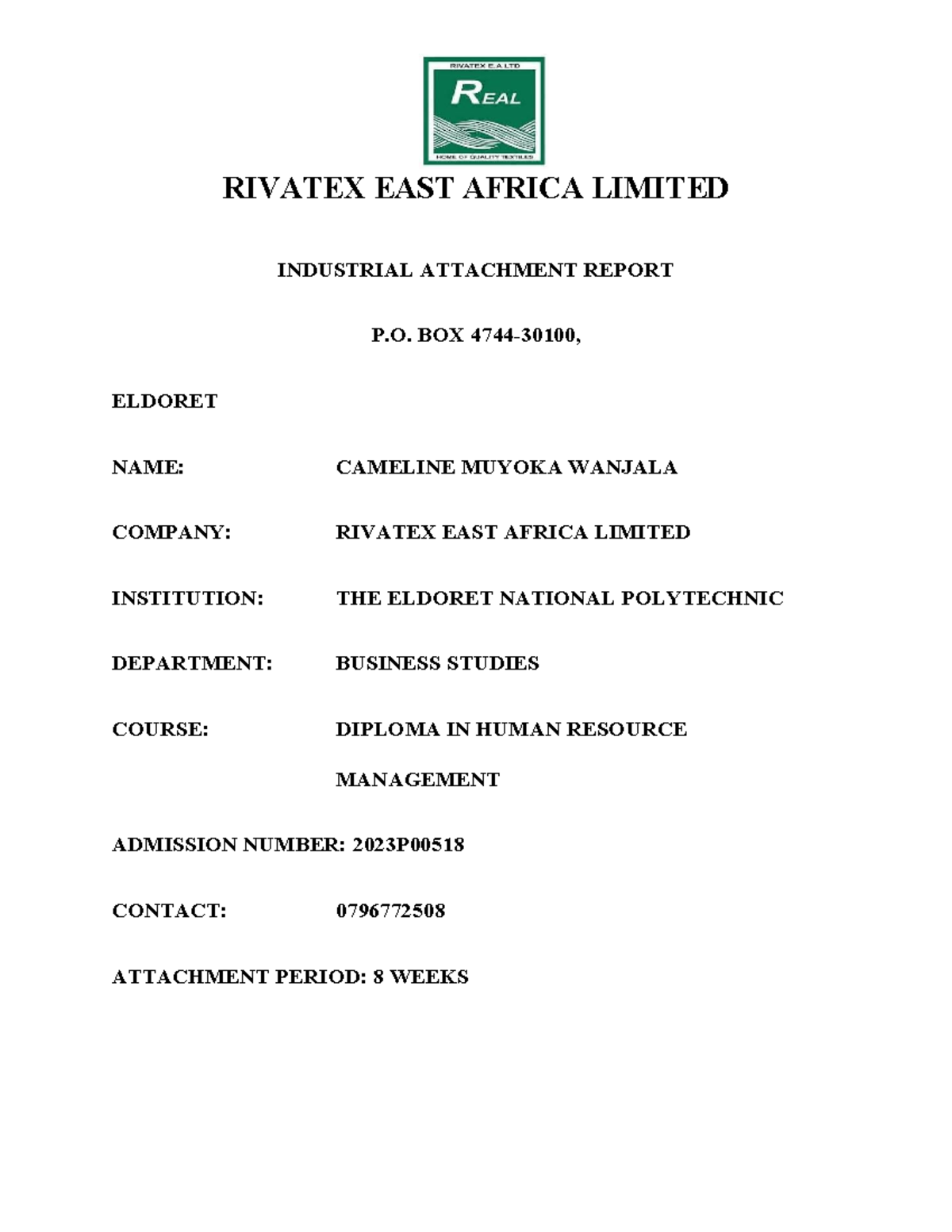 Rivatex EAST Africa Limited - RIVATEX EAST AFRICA LIMITED INDUSTRIAL ...