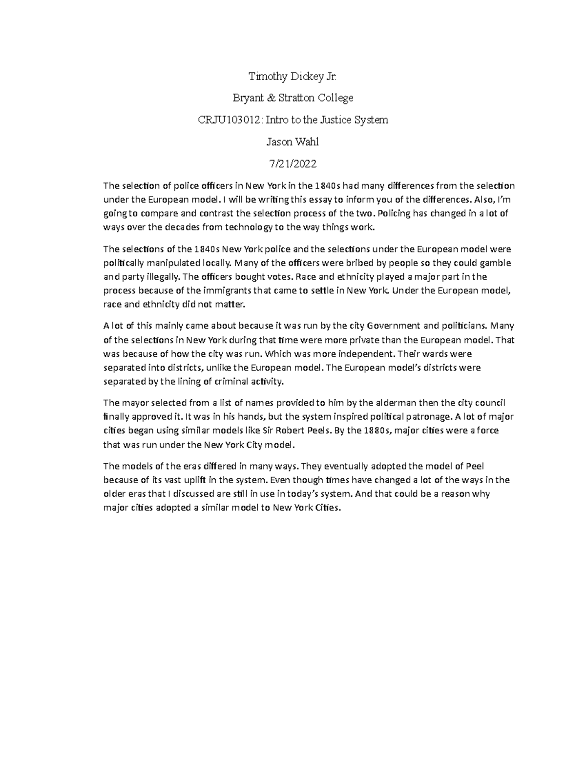 Week 4 midterm essay question - Timothy Dickey Jr. Bryant & Stratton ...