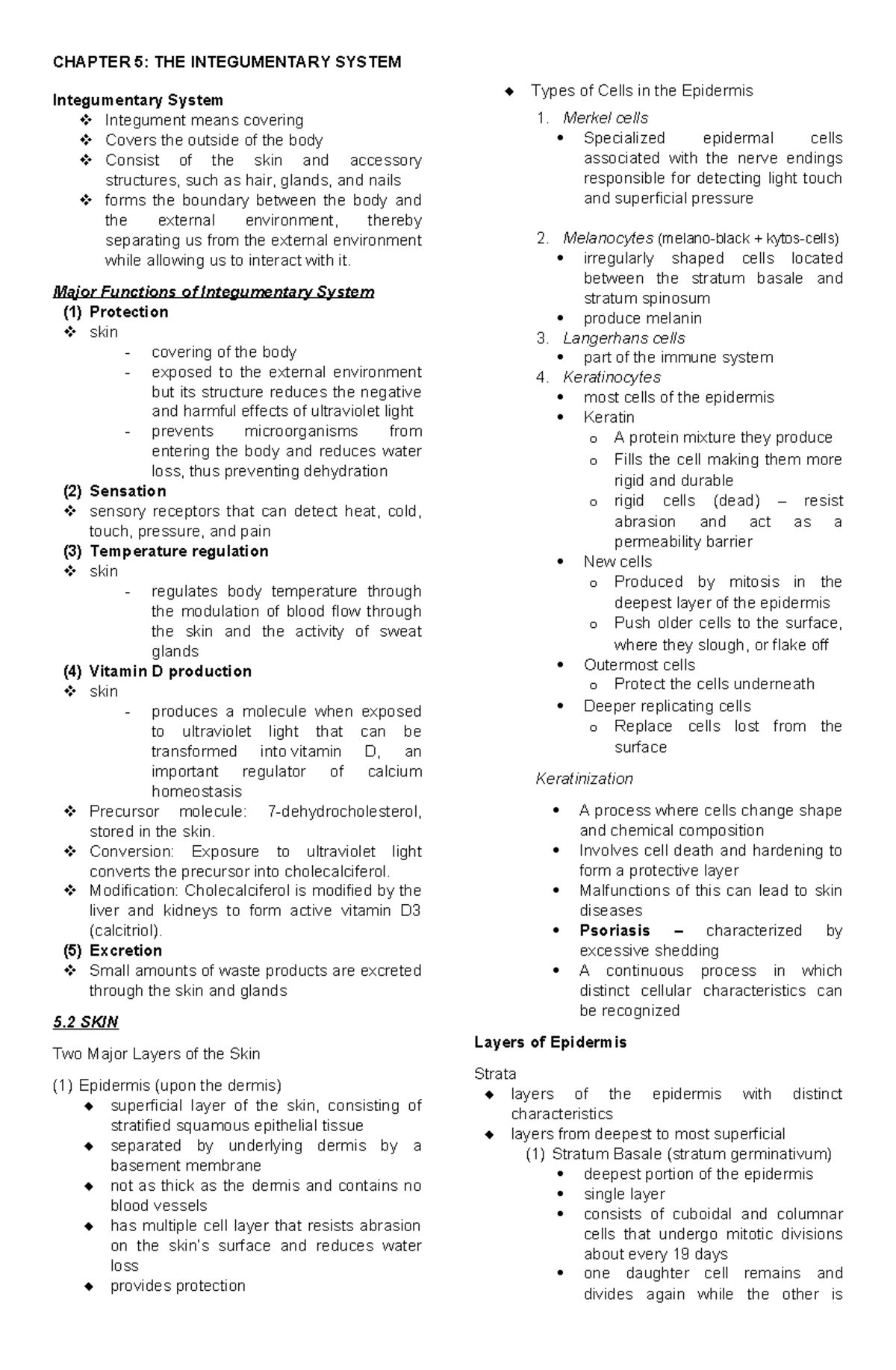 Anaphy (Chapter 5) - Integumentary System Reviewer - CHAPTER 5: THE ...
