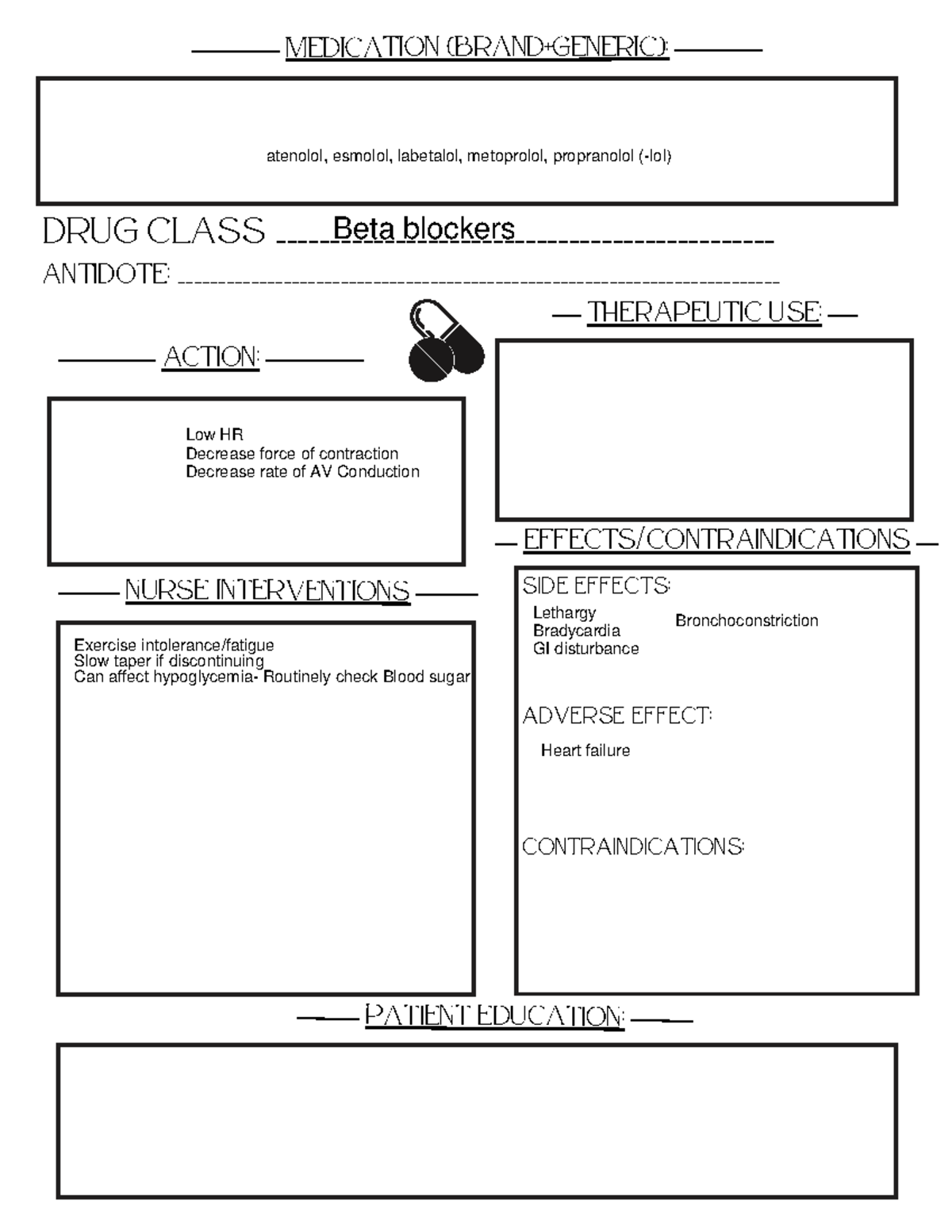 Written Pharmacology Templates HTN 2 - Side effects: Adverse effect ...