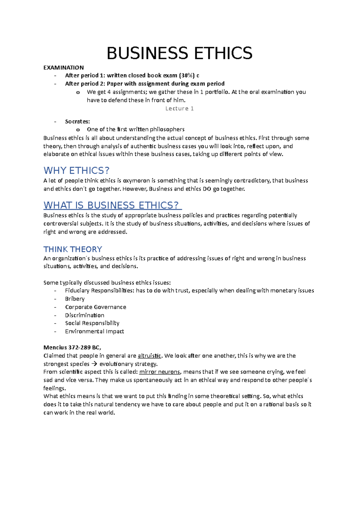 Business Ethics Business Management BBM - BUSINESS ETHICS EXAMINATION ...