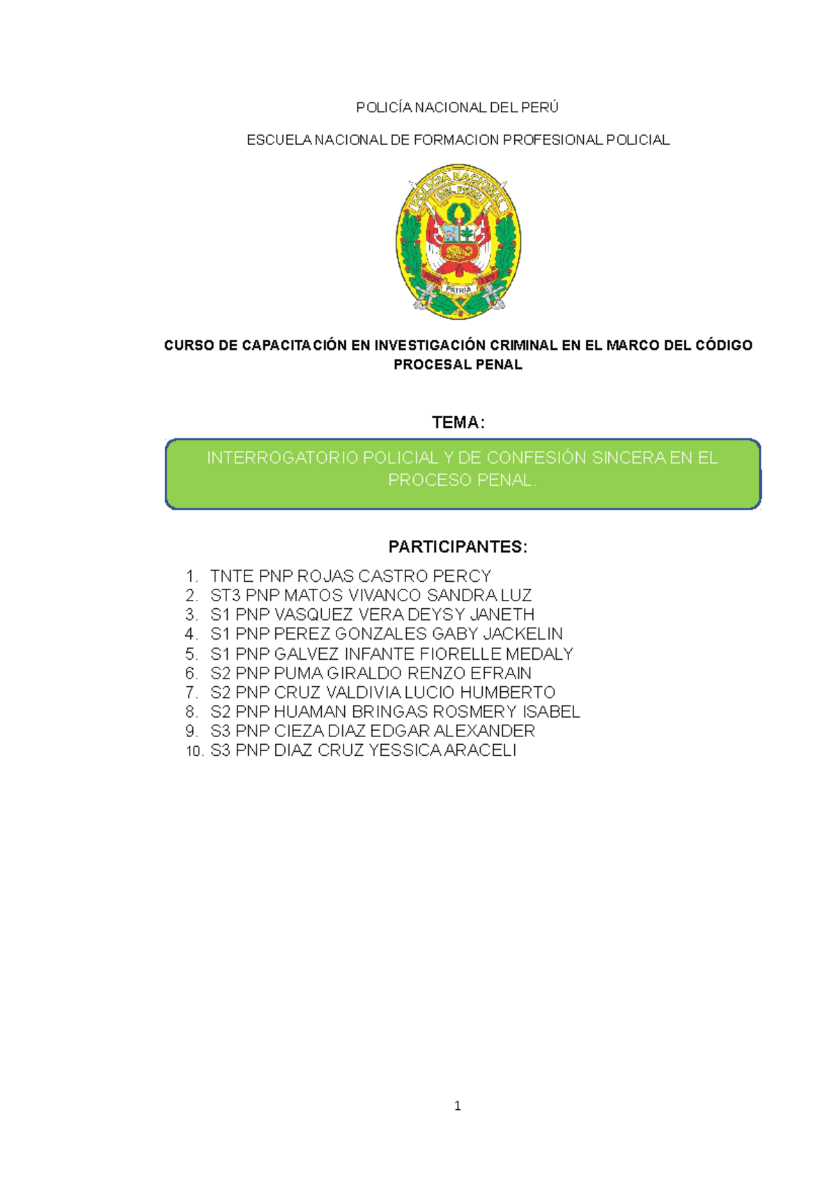 5. Interrogatorio Policial Y DE Confesión Sincera EN EL Proceso Penal ...