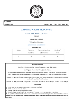 Mathematical Methods- Unit 1 - Grade: 11 - Victorian Certificate of ...