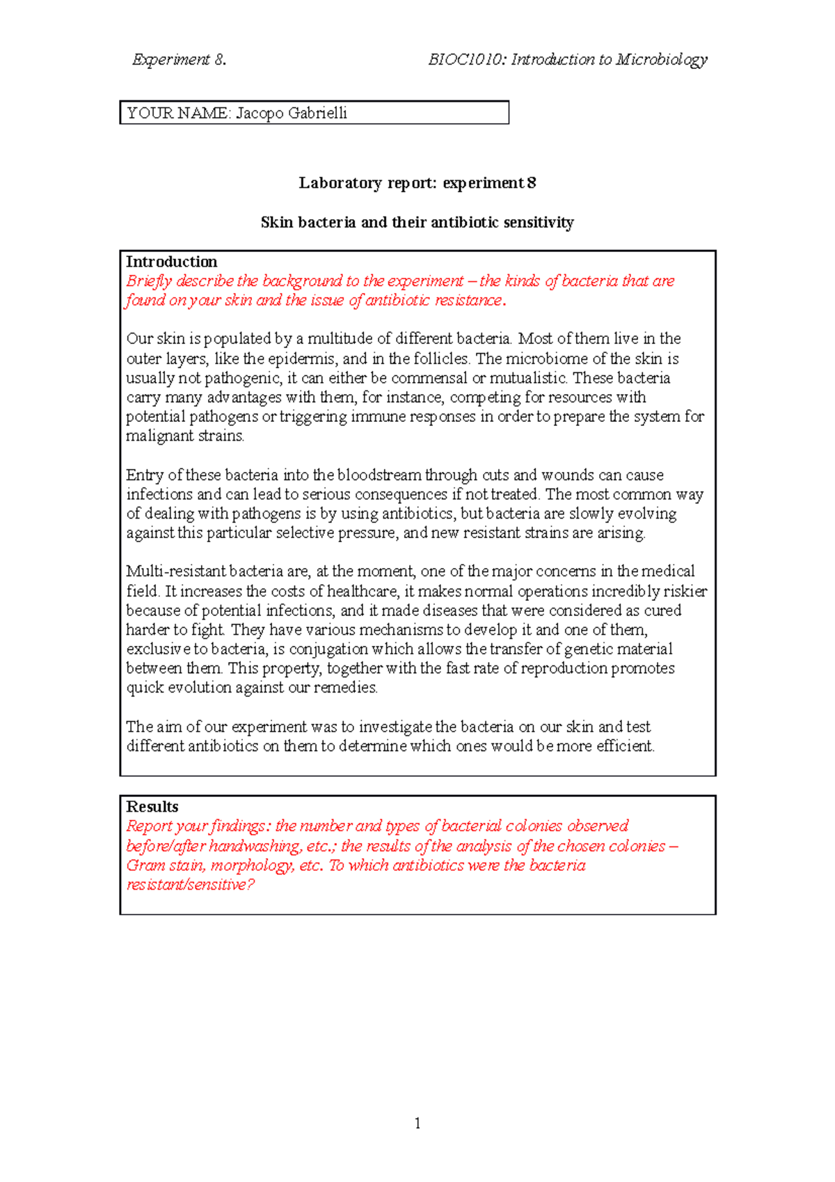 Expt 8 template (2018 ) - YOUR NAME: Jacopo Gabrielli Laboratory report ...