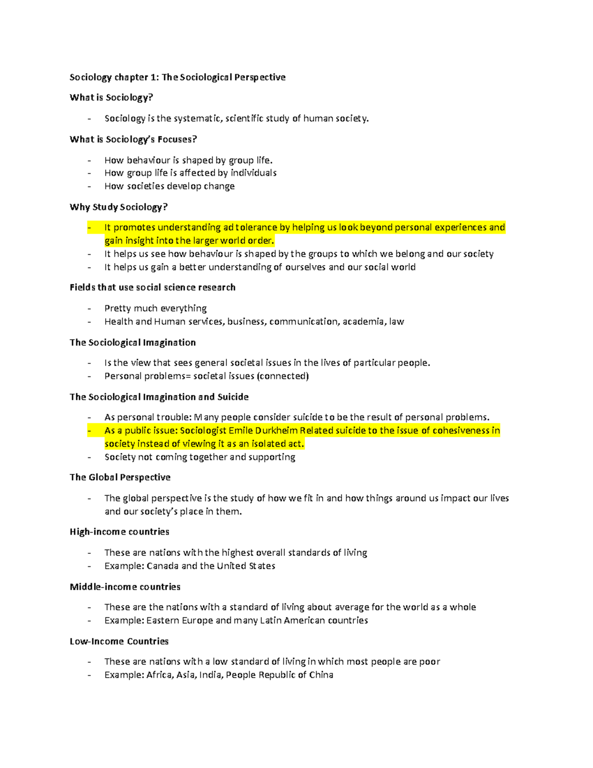 Sociology Chapter notes - Sociology chapter 1: The Sociological ...