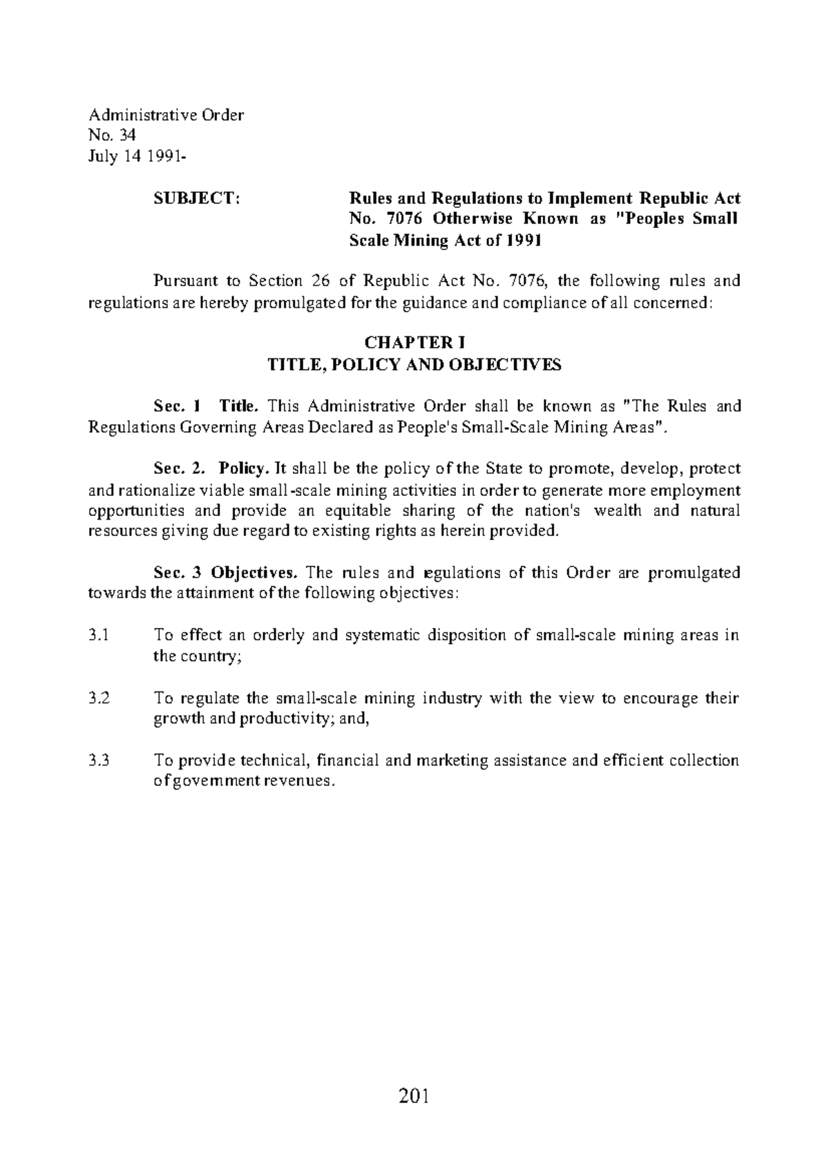 Republic ACT NO. 7076 - Small Scale Mining - Administrative Order No ...