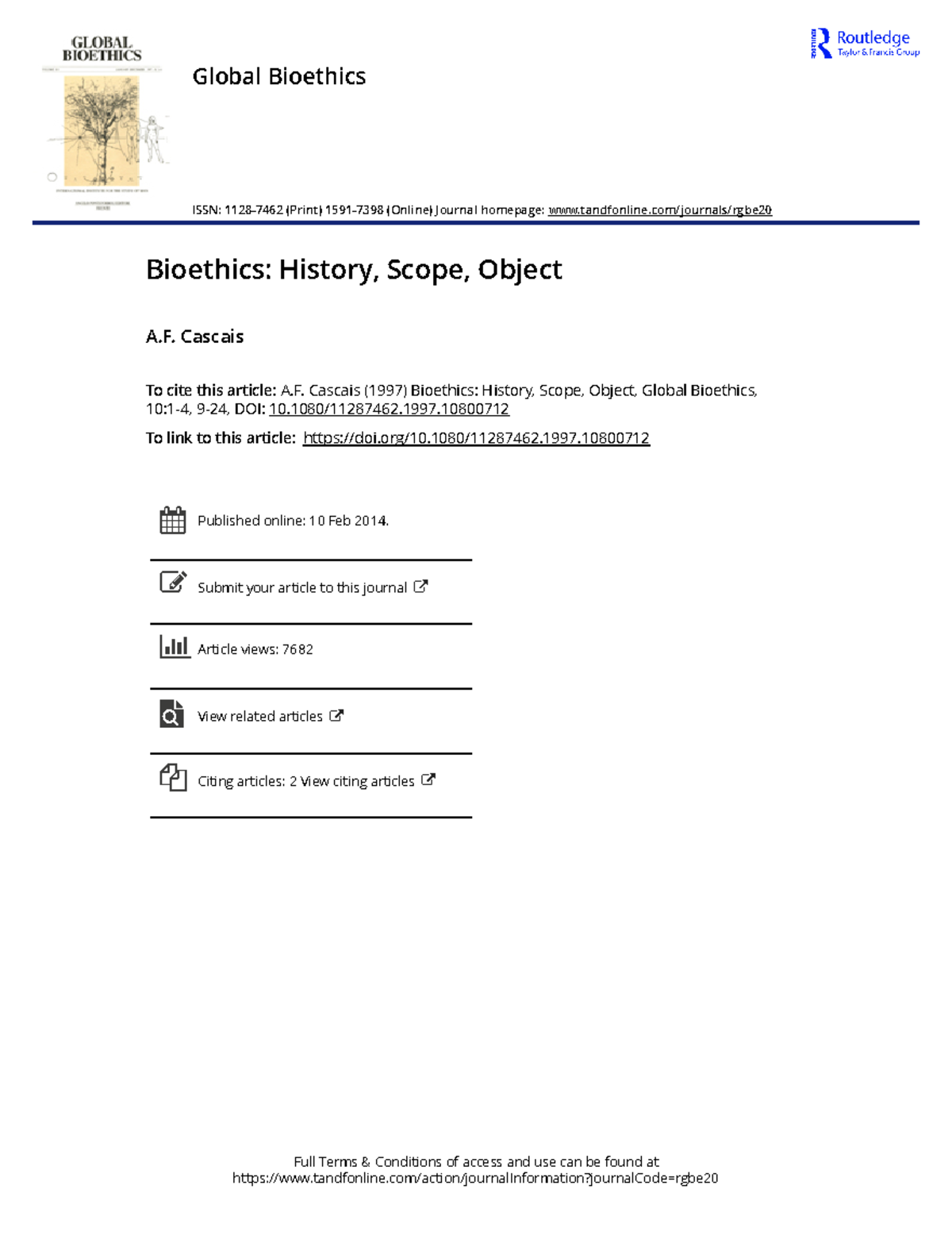 Bioethics History Scope Object - Full Terms & Conditions of access and ...