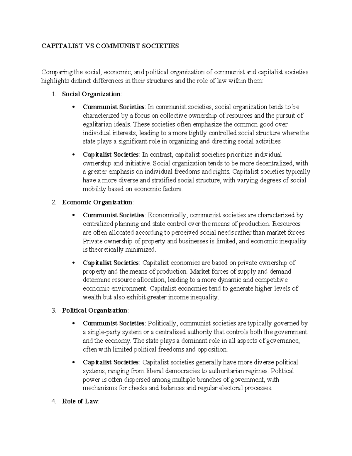 Capitalist VS Communist Societies - CAPITALIST VS COMMUNIST SOCIETIES ...