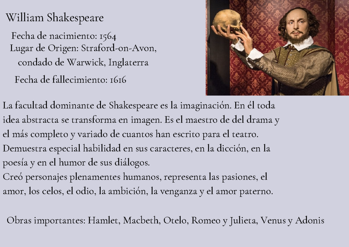 William Shakespeare - Holaaaa - William Shakespeare Fecha de nacimiento ...