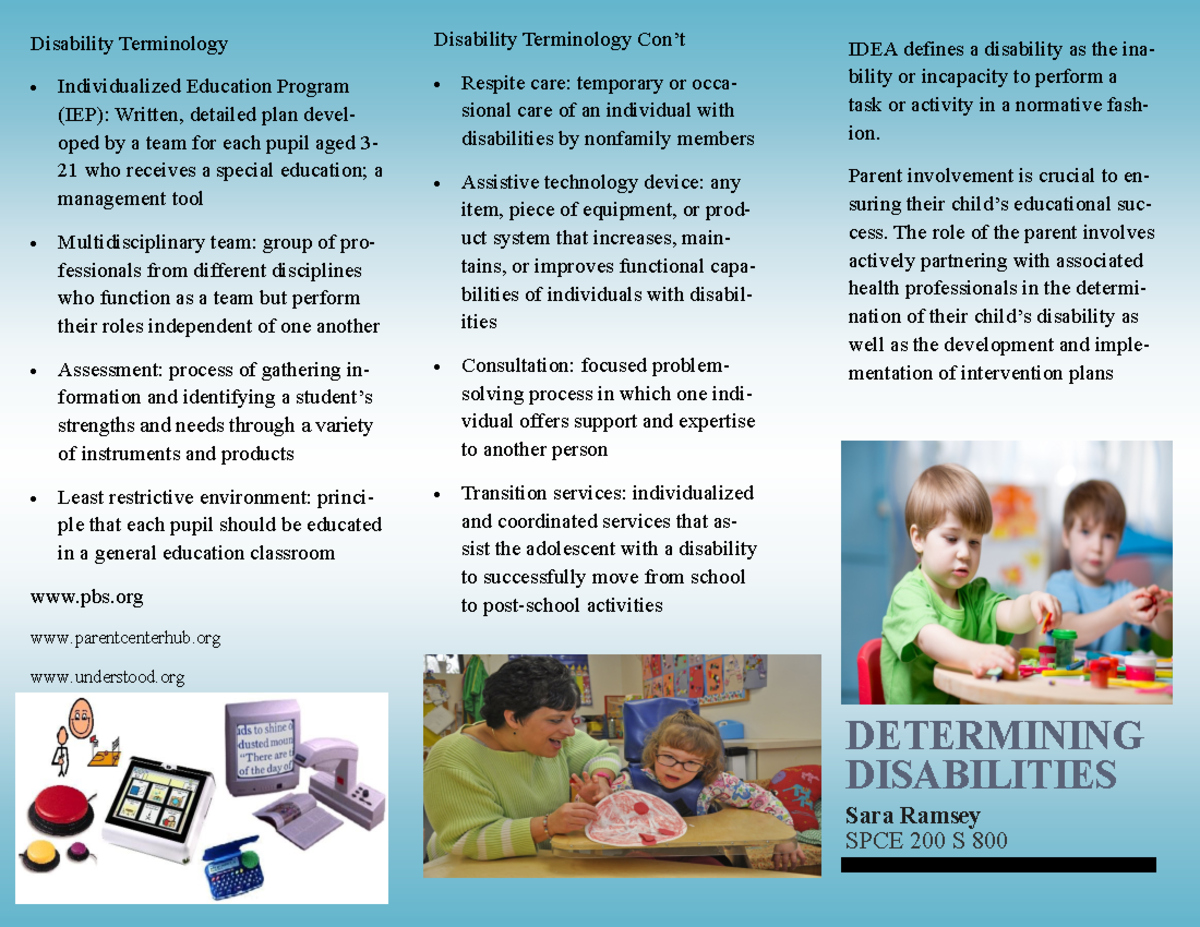 Determining Disabilities Pamphlet - DETERMINING DISABILITIES Sara ...