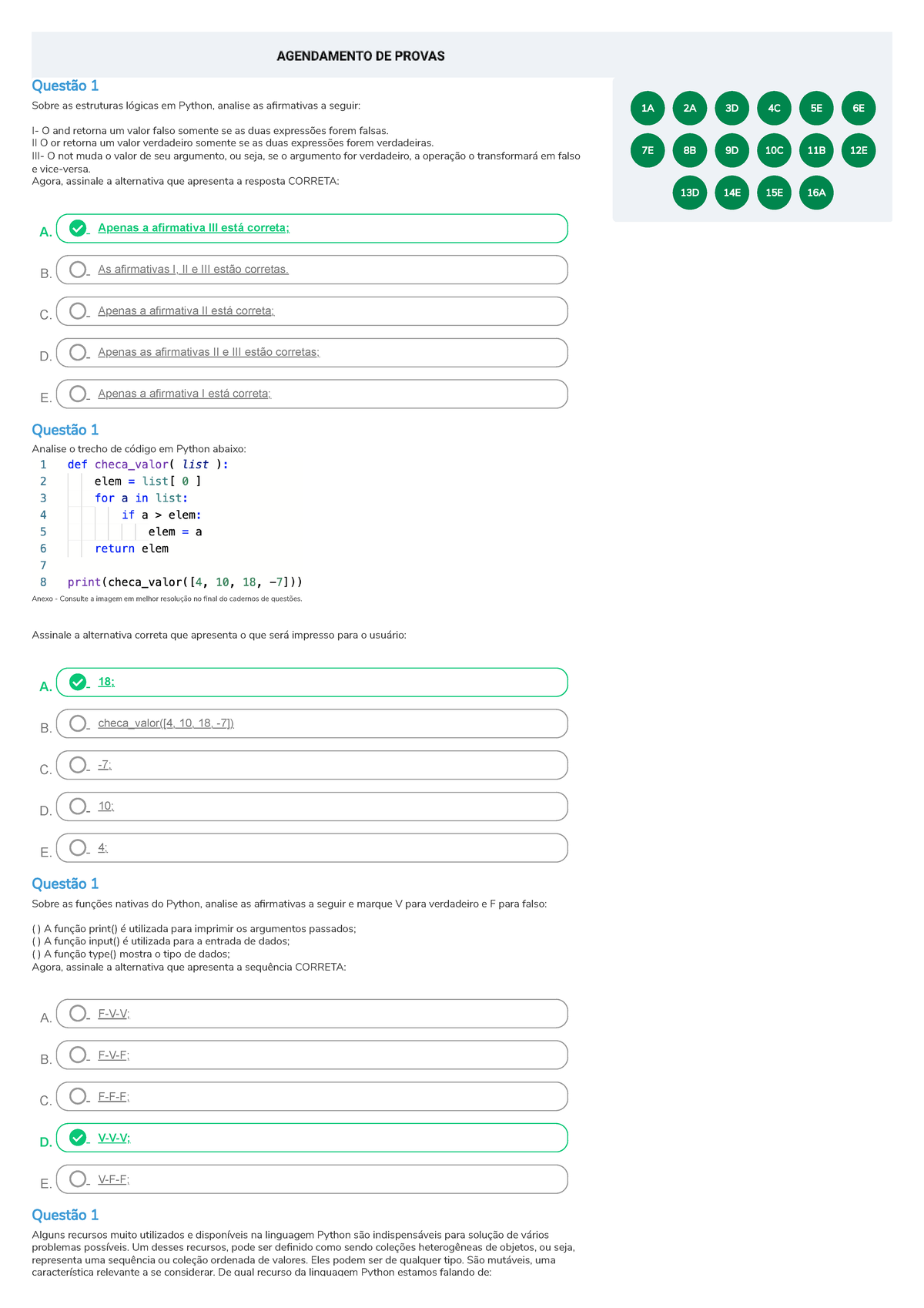 Prova Presencial - Linguagem de Programação - 1A 2A 3D 4C 5E 6E 7E 8B ...