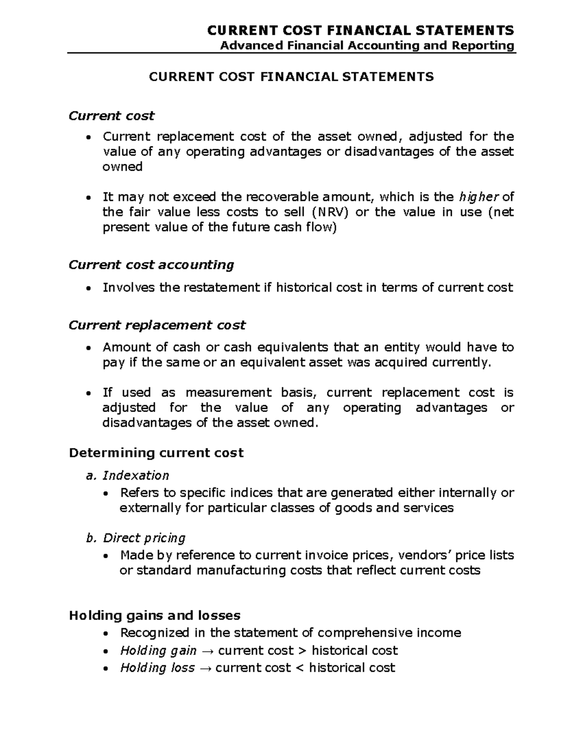 (AFAR) Current Cost Financial Statements, Derivatives and Hedge ...