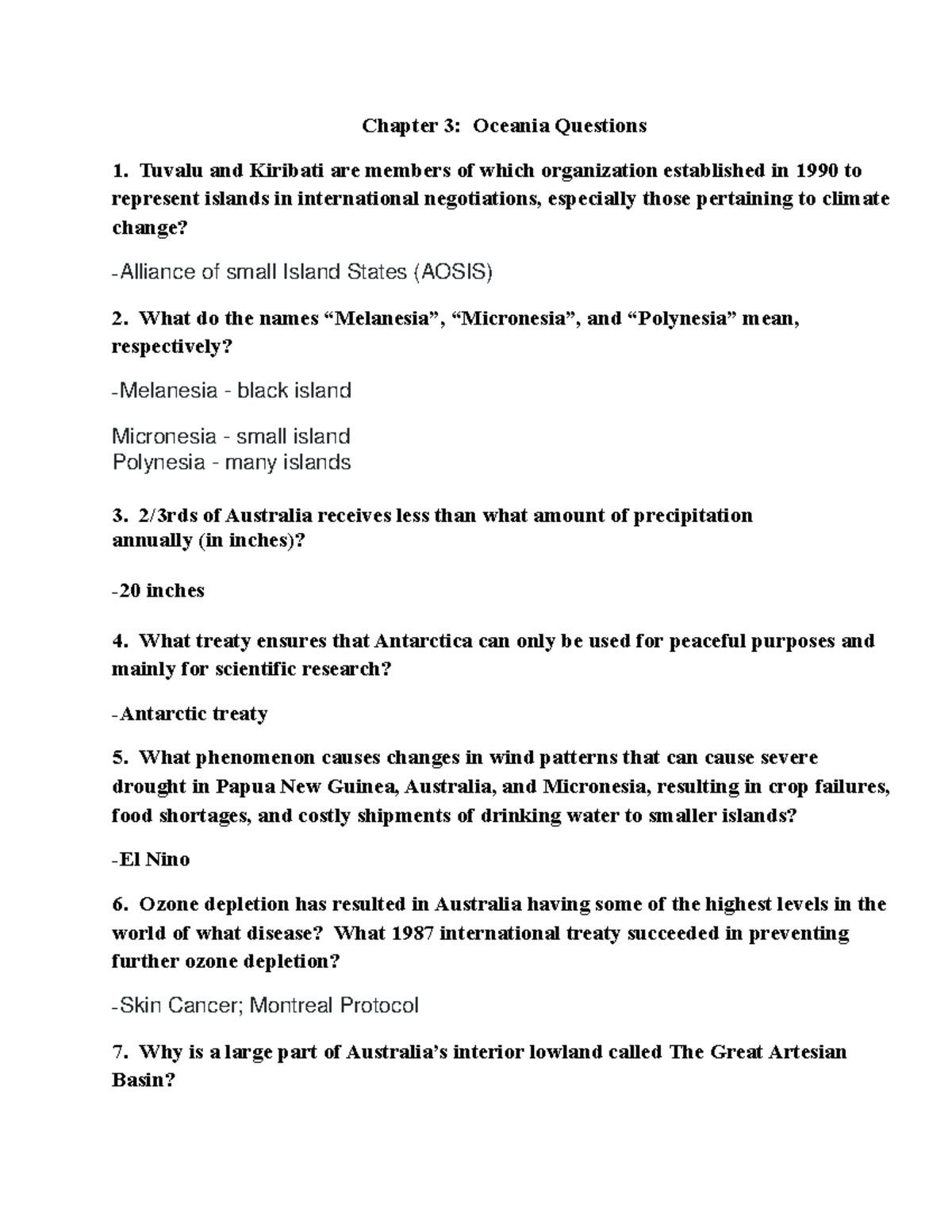 World geography chapter 3 Oceania Questions fall17 cooper - Chapter 3 ...