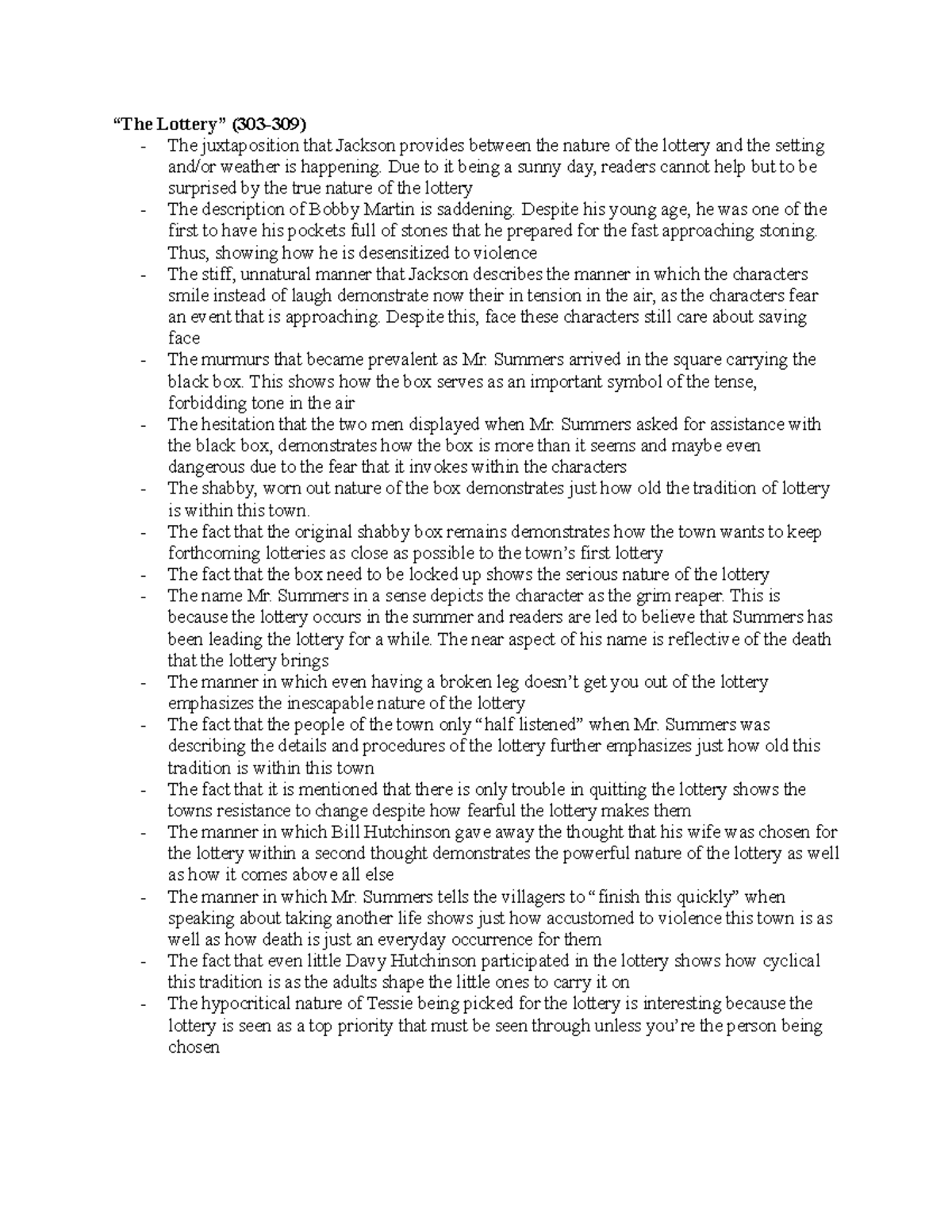 9 — 30 composition work (the lottery commentary) - “The Lottery” (303 ...