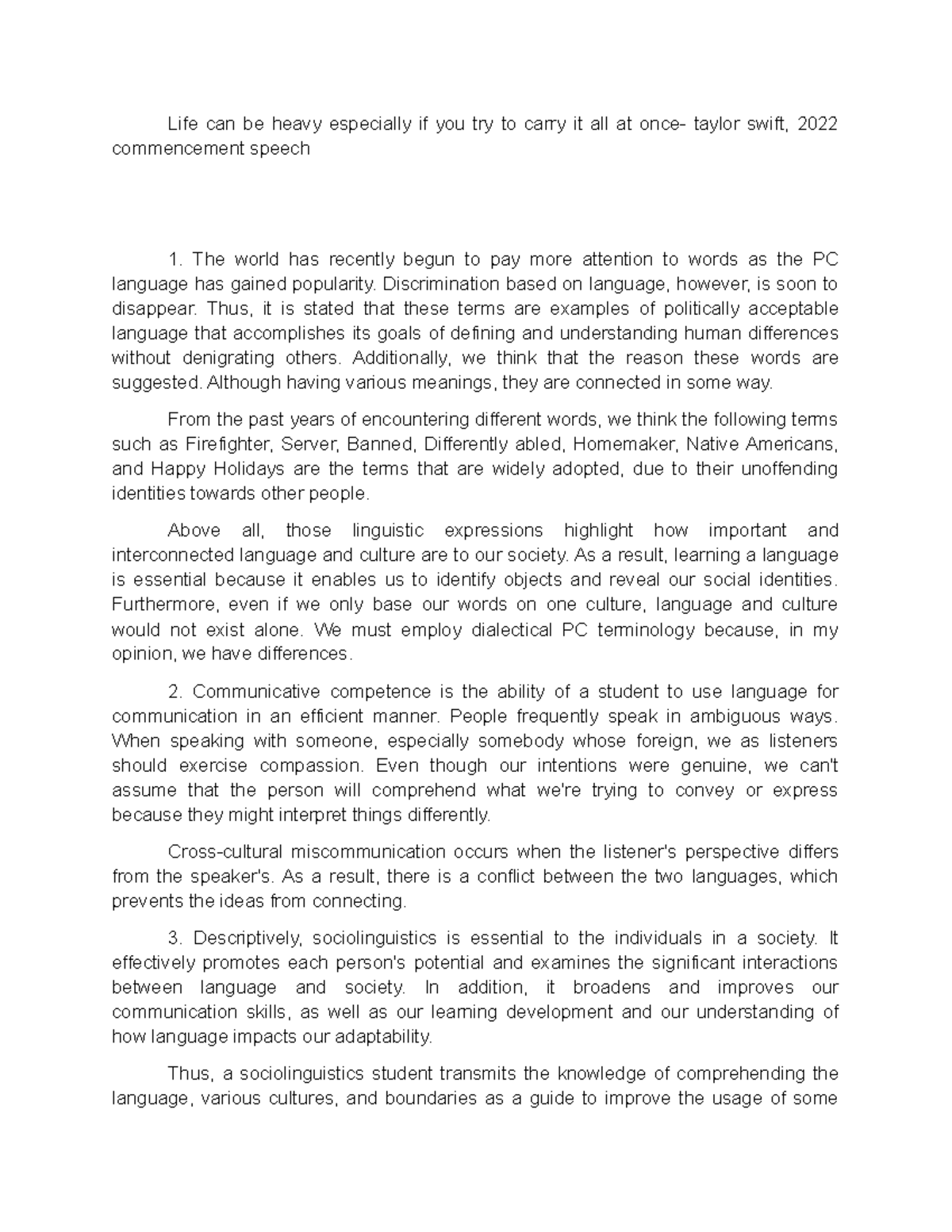 ELT - LINGUISTICS - Life can be heavy especially if you try to carry it ...