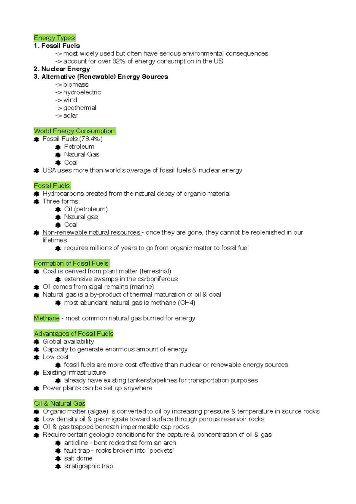 Energy Notes - Energy Types Fossil Fuels -> most widely used but often ...