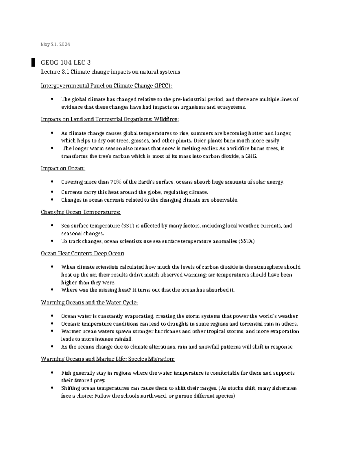 GEOG 104 LEC 3 - Just notes for ch 3 - May 21, 2024 GEOG 104 LEC 3 ...