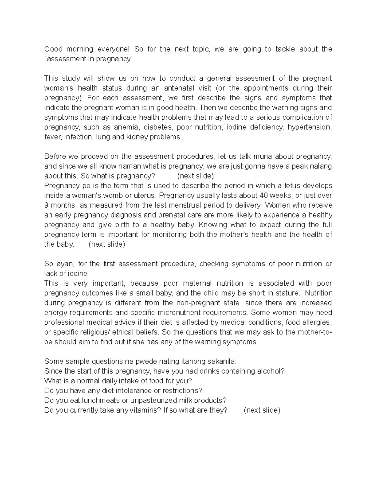 H.a lecture notes (script for report) - Good morning everyone! So for ...