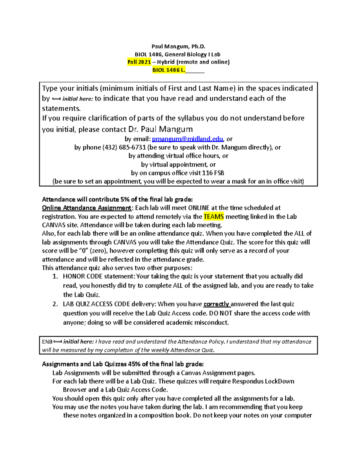 NEW lesson plan / paper - Paul Mangum, Ph. BIOL 1406, General Biology I ...