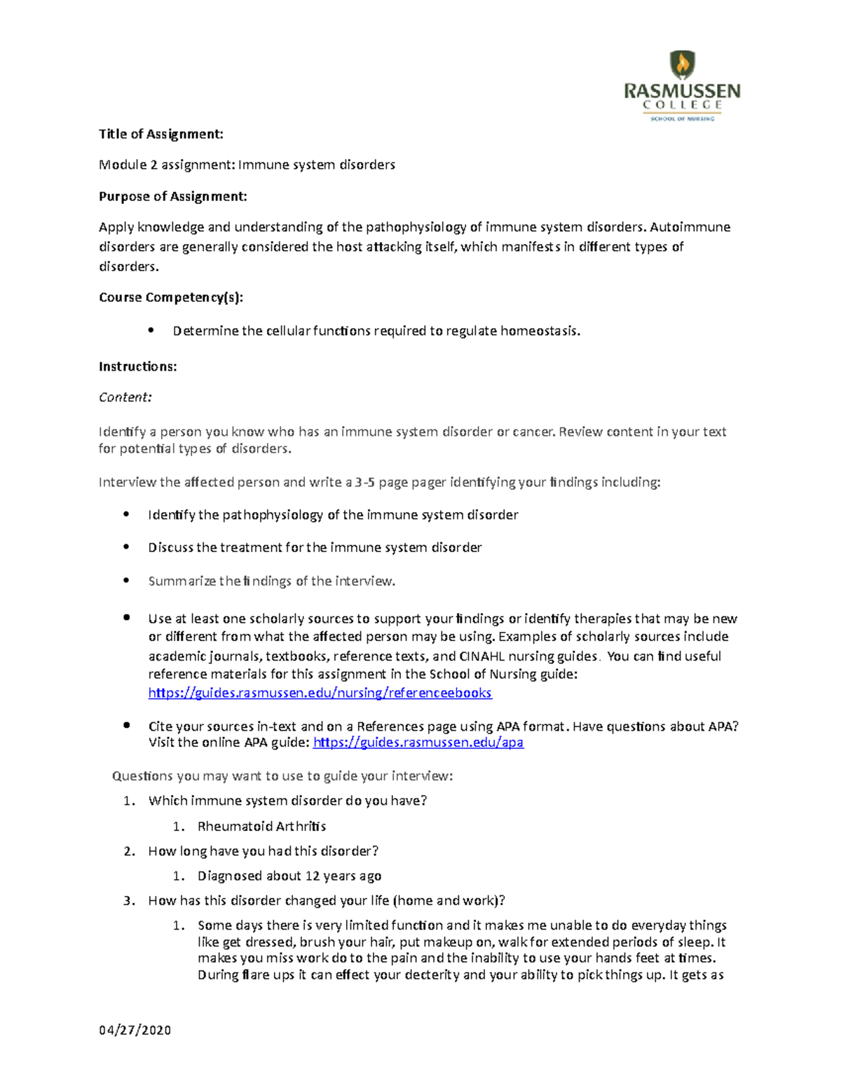 NUR2063_Module 02 Assignment revised 0920 - Title of Assignment: Module ...