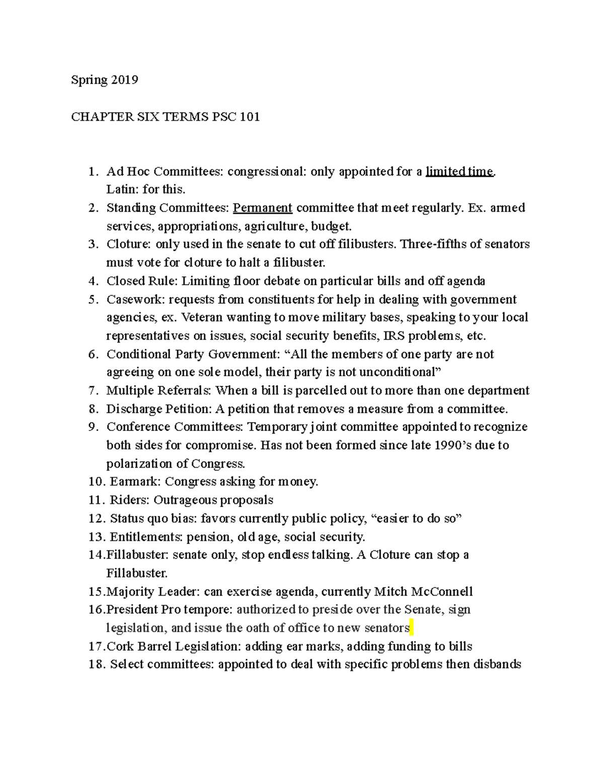Chapter 6 Terms PSC 101 - Spring 2019 CHAPTER SIX TERMS PSC 101 Ad Hoc ...
