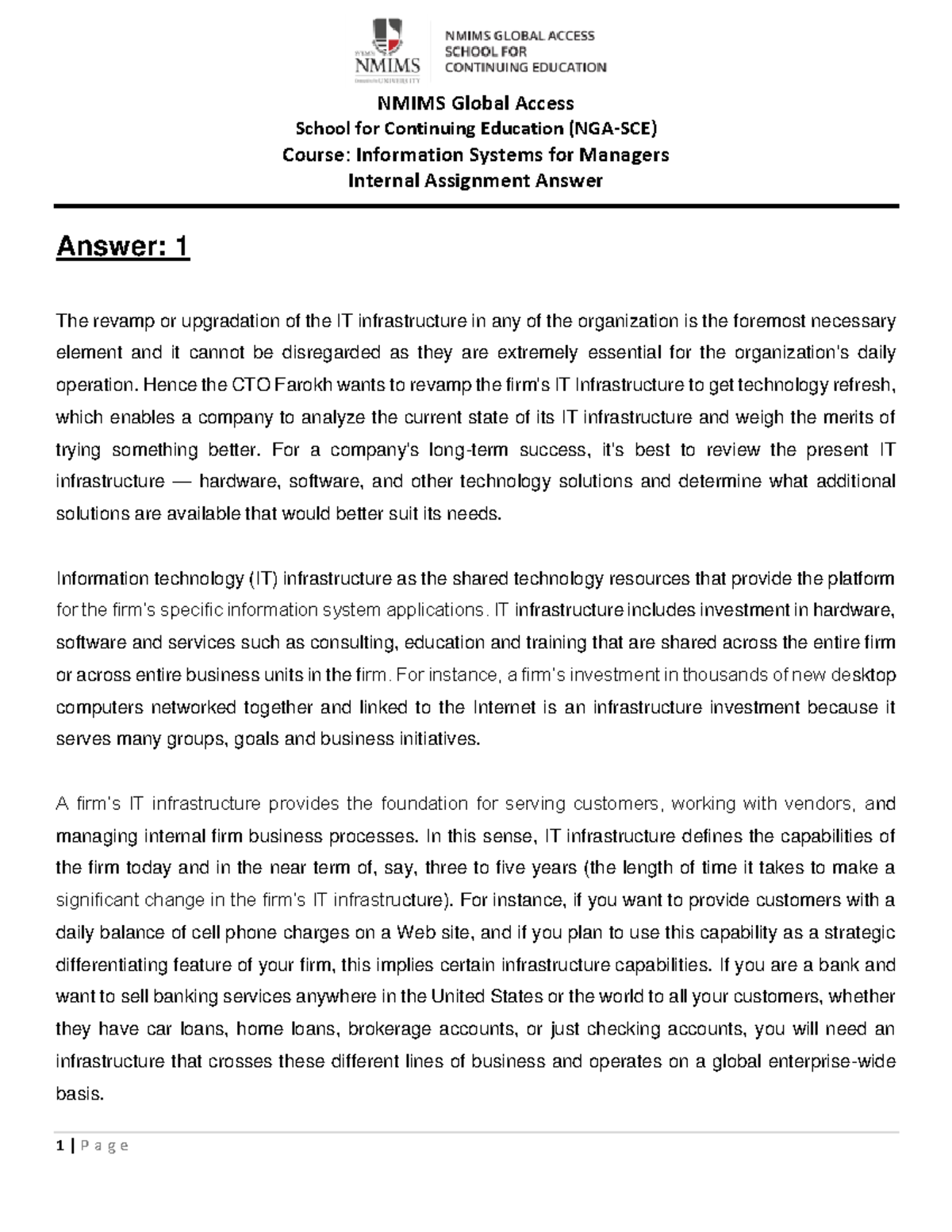 Internal Assignment Answer Information Systems for Managers - School ...