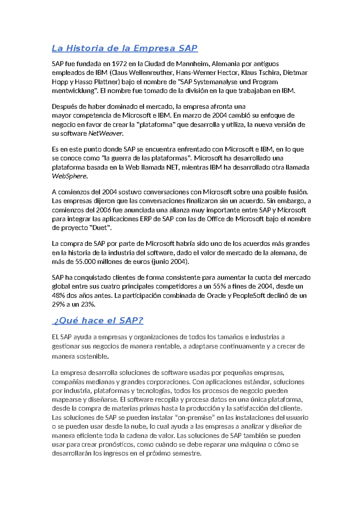 3 Historia de la empresa sap - La Historia de la Empresa SAP SAP fue ...