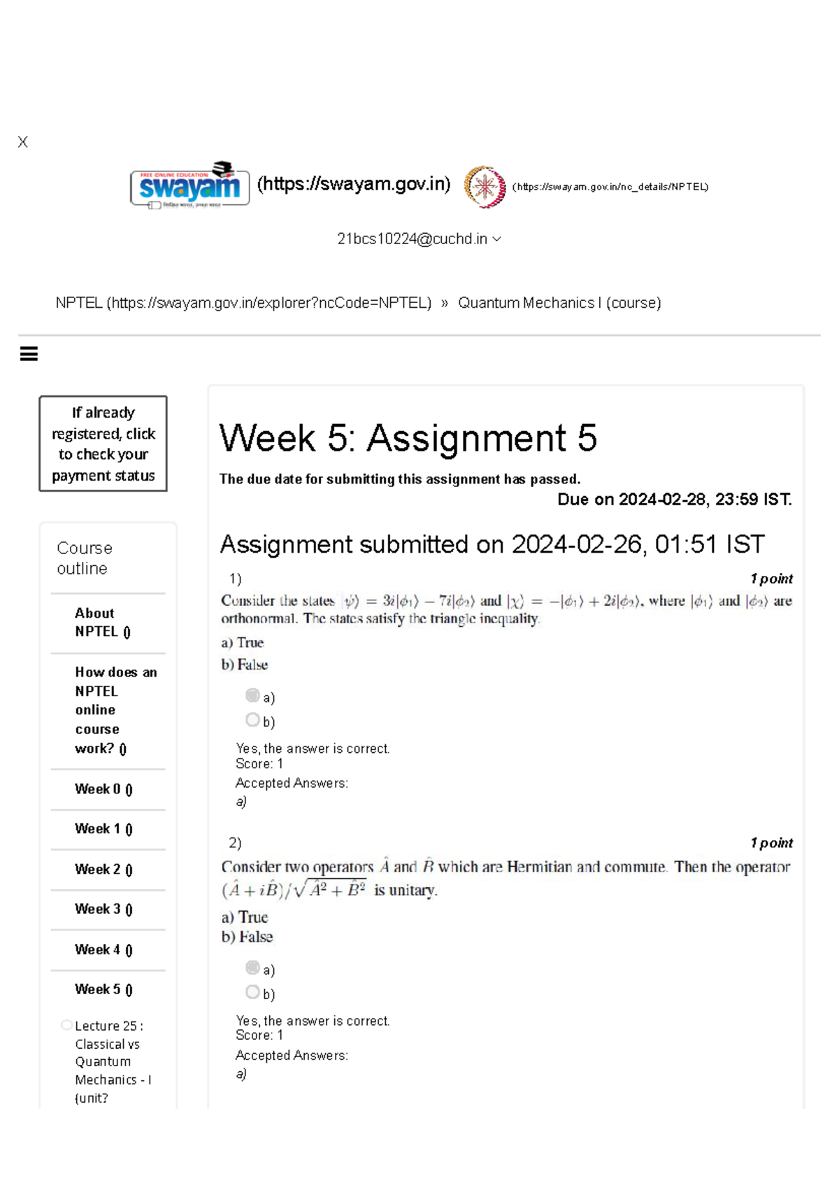 Quantum Mechanics I - Unit 8 - Week 5 - X NPTEL (swayam.gov/explorer ...