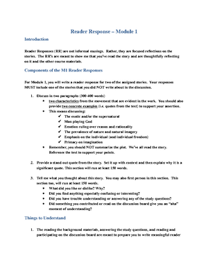 Reader Response Directions M1 - Reader Response – Module 1 Introduction ...