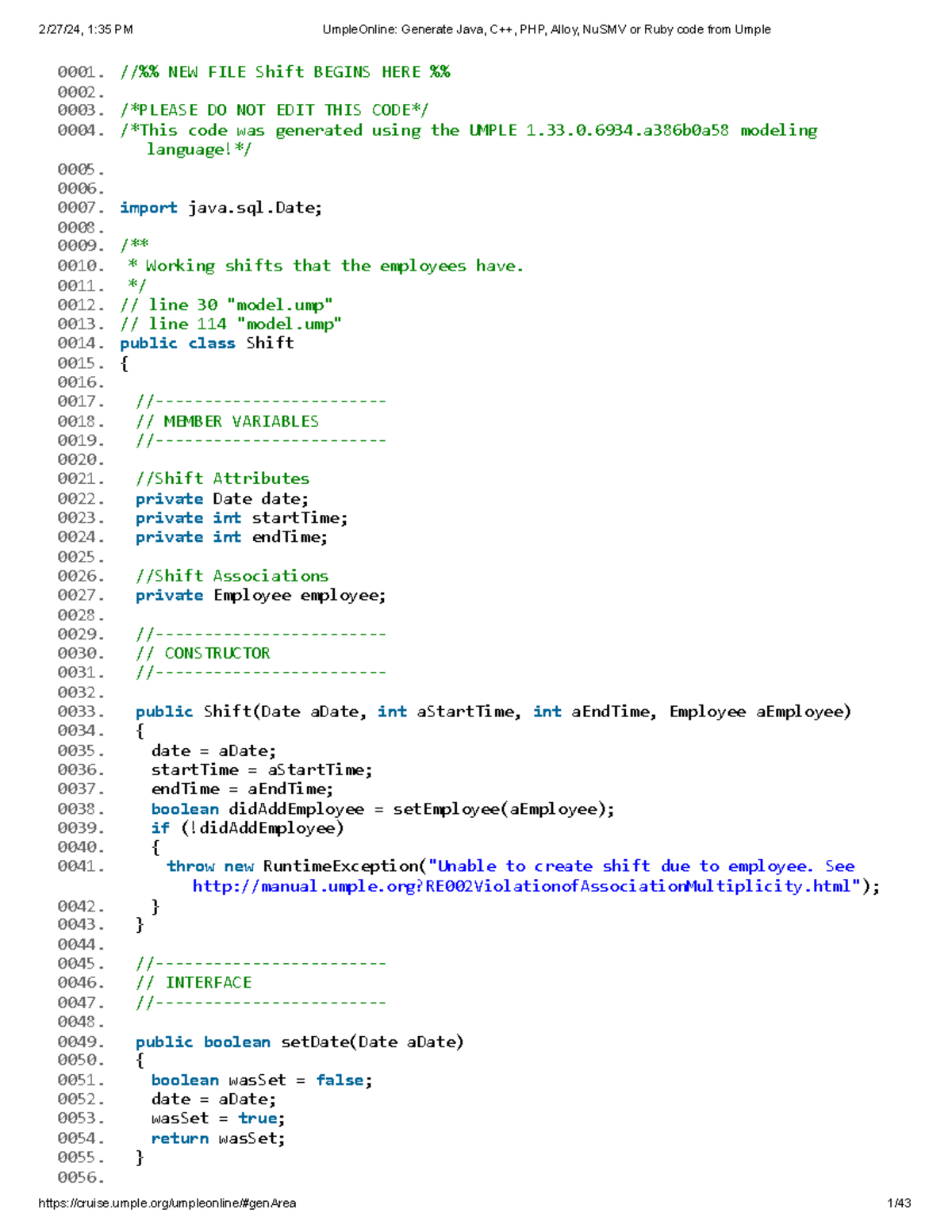 Umple lab jva - ....... - 0001. 0002. 0003. 0004. 0005. 0006. 0007 ...