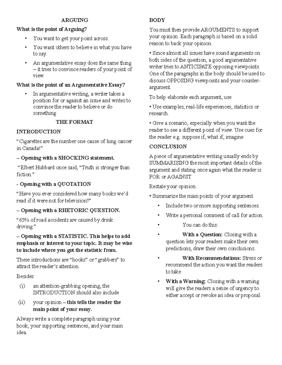 English Reviewer- Arguing - ARGUING What is the point of Arguing? You ...