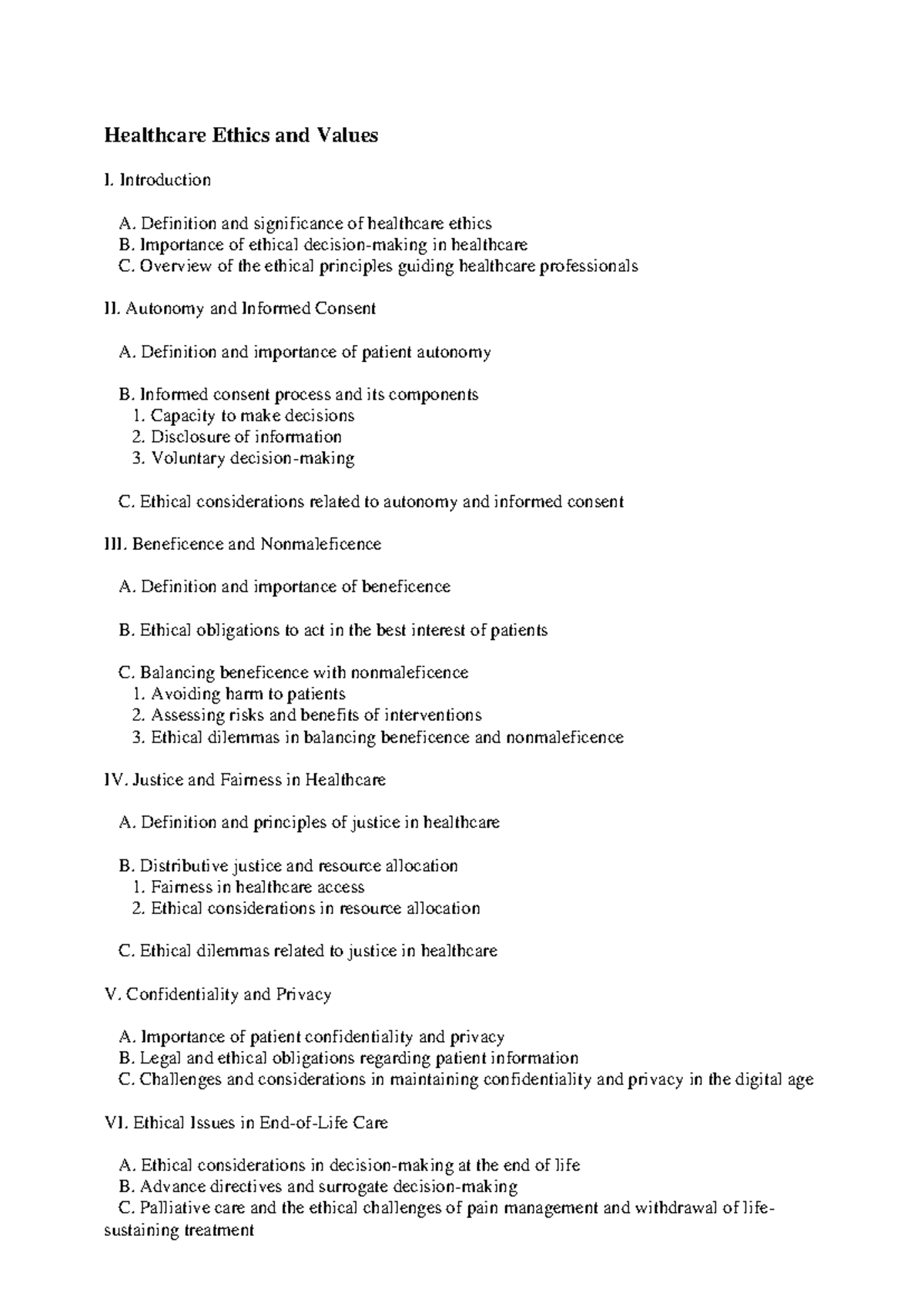 Healthcare Ethics and Values - Introduction A. Definition and ...