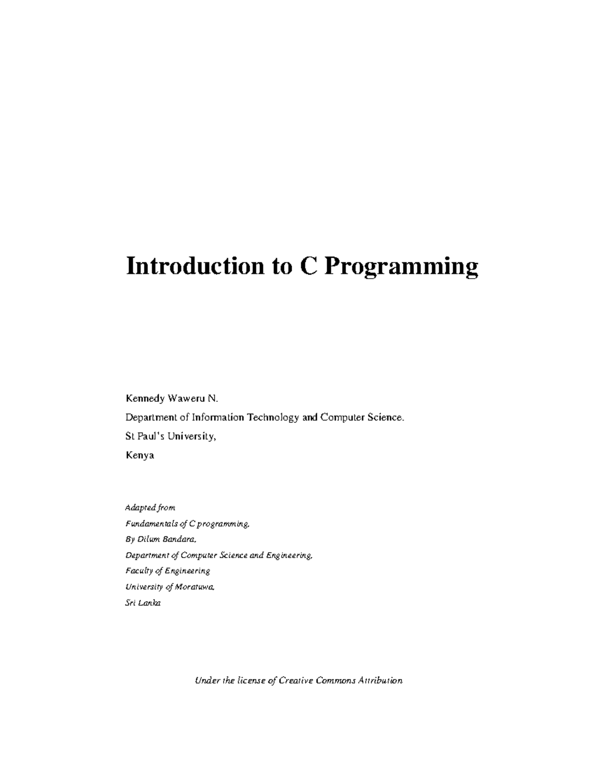 Introduction to C Programming - Chapter One - Introduction to C Programming Kennedy Waweru N ...