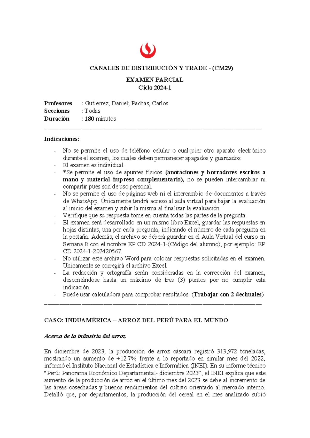 Examen Parcial Canales de Distribución y Trade 2024 1 - CANALES DE ...