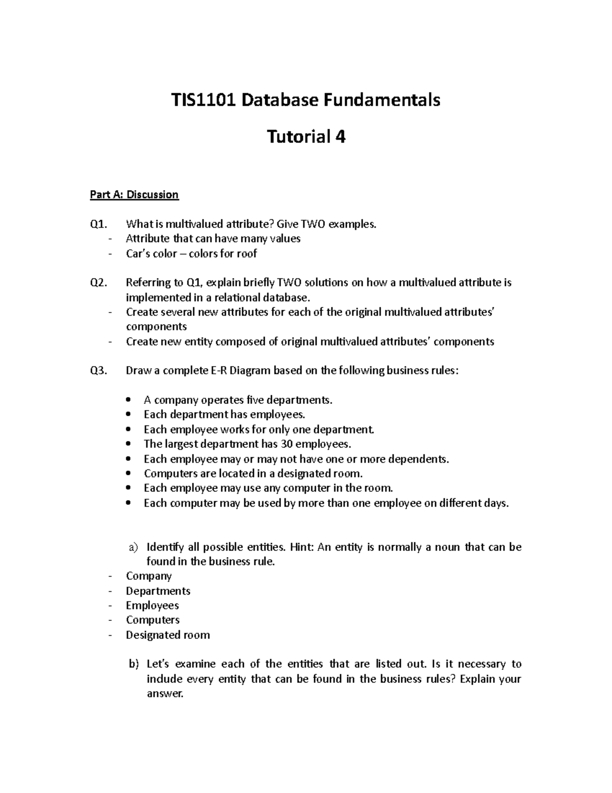 Database fundamentals tutorial 4 week 5 2021/2022 - TIS1101 Database ... Database fundamentals tutorial 4 week 5 2021/2022 - TIS1101 Database ...