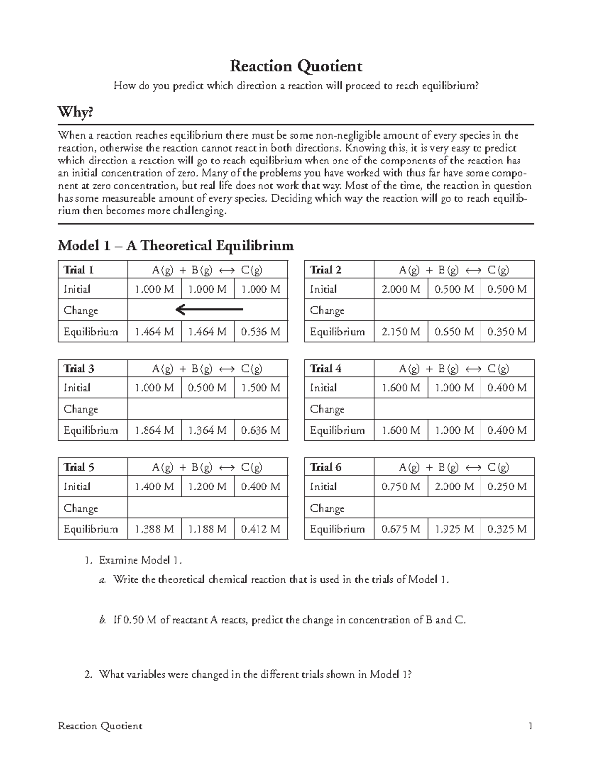 21 reaction quotient - Reaction Quotient 1 Reaction Quotient How do you ...