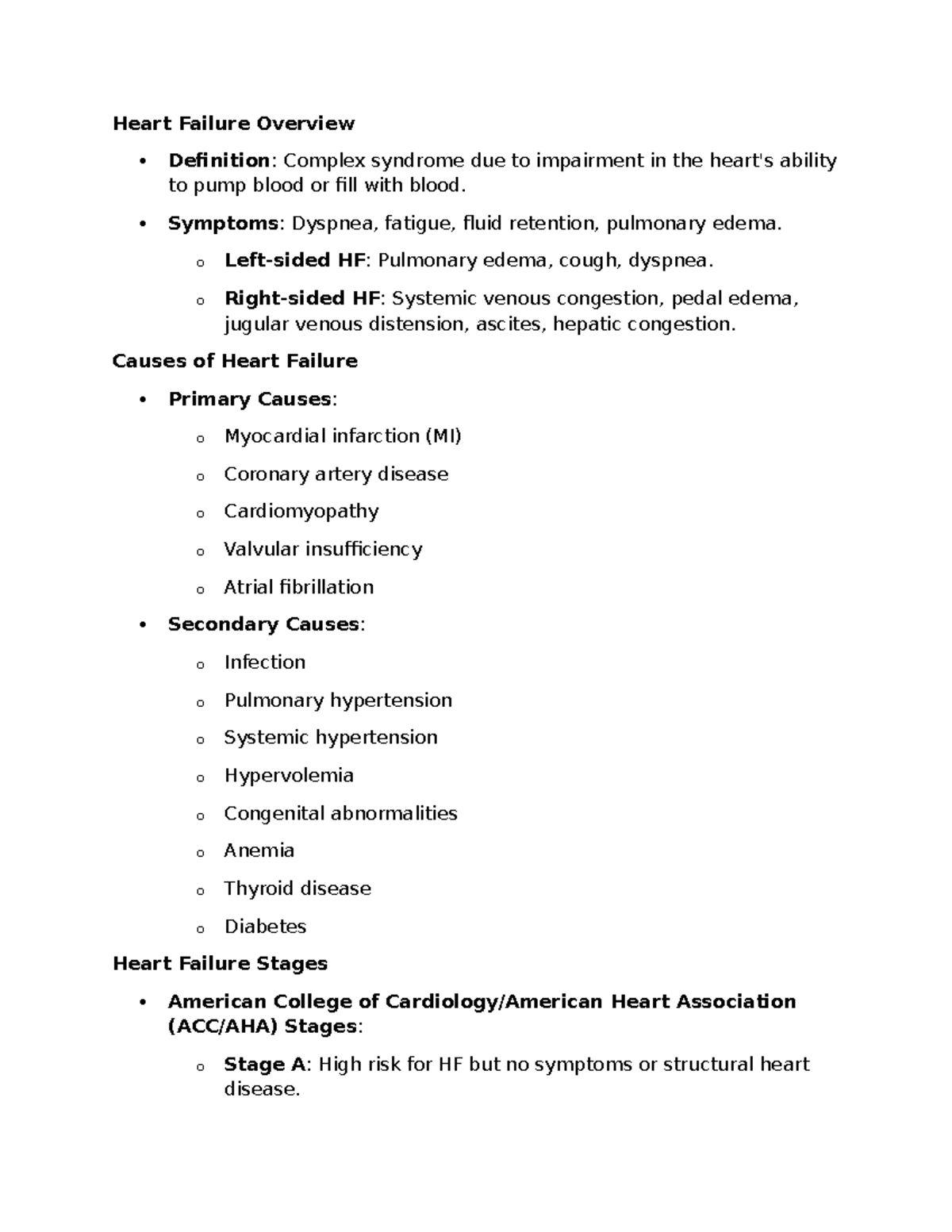 Chapter 24 Heart Failure Drugs notes Pharm - Heart Failure Overview ...