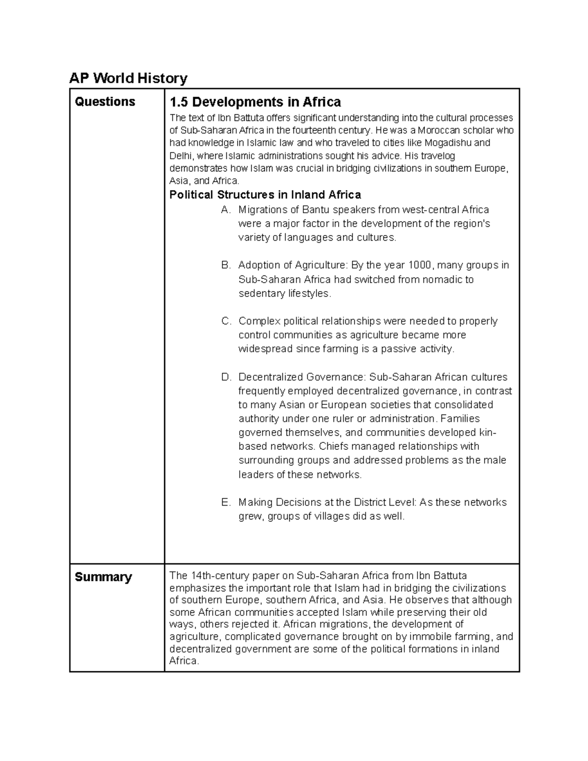 AP World History Chapter 1.5 Notes - AP World History Questions 1 ...