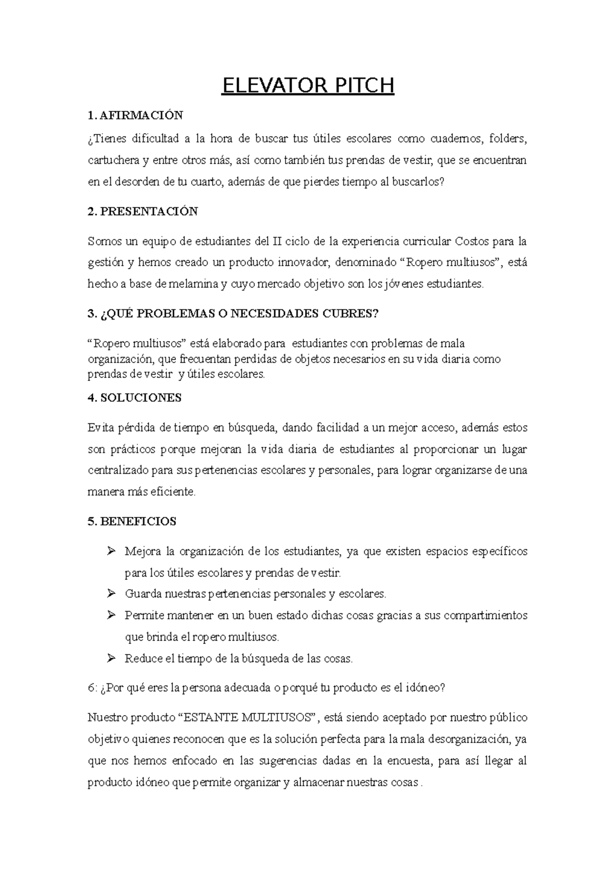WORD Pitch mejorado 1 - nada - ELEVATOR PITCH 1. AFIRMACIÓN ¿Tienes ...