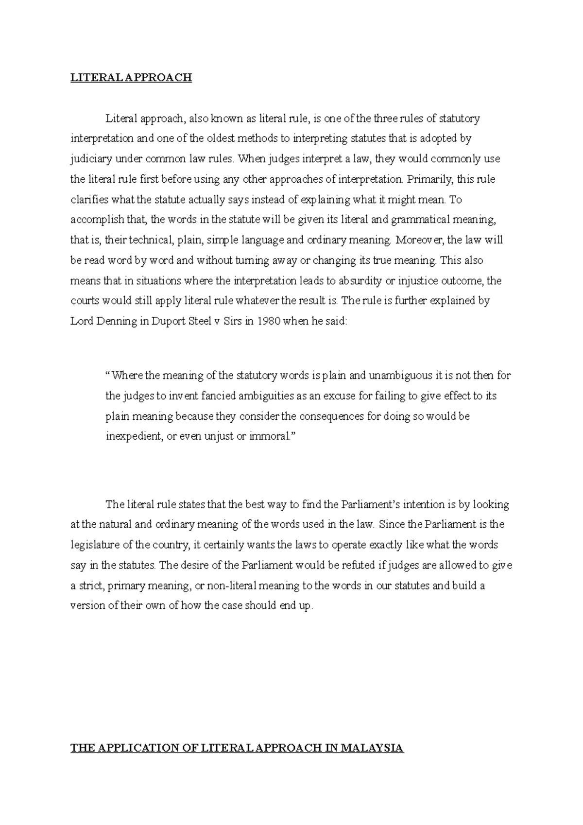 Literal Approach - LITERAL APPROACH Literal approach, also known as ...